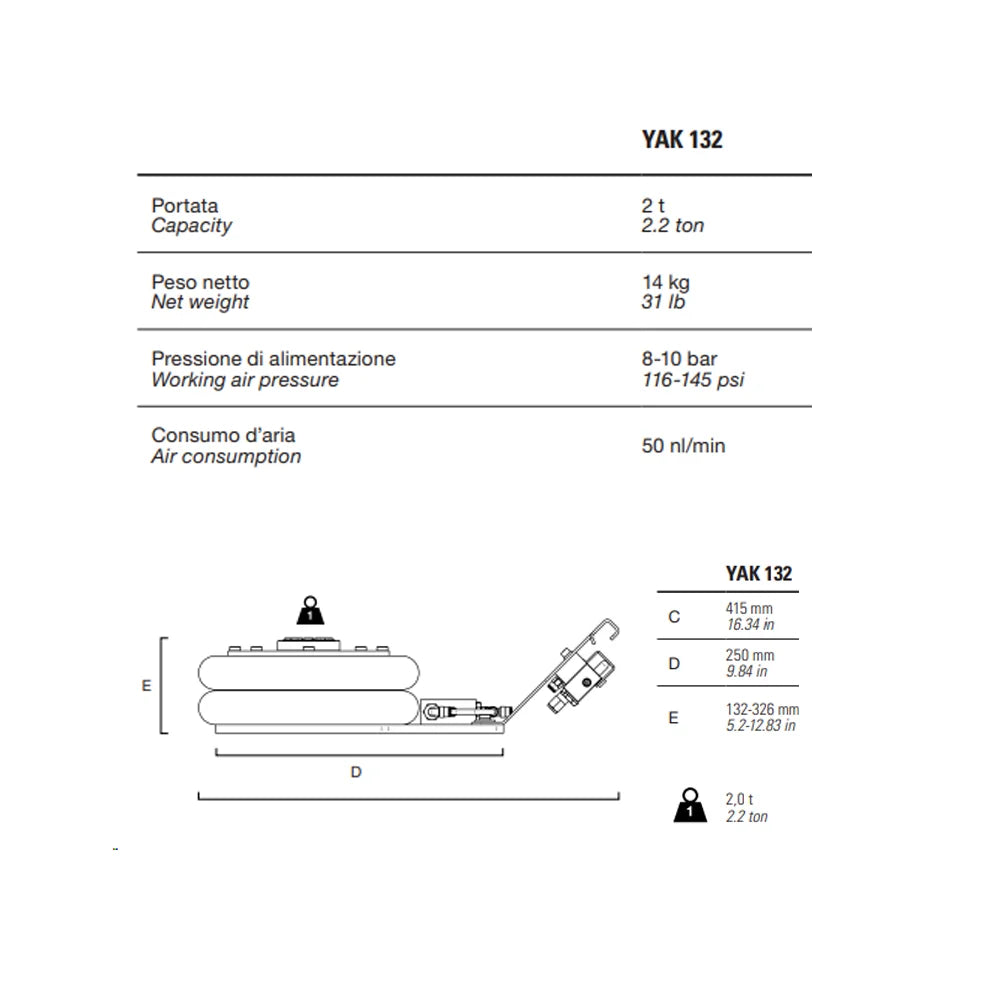 High Stroke Pneumatic Jacks for Light Vehicle Workshops - 2 Ton - 2 ...