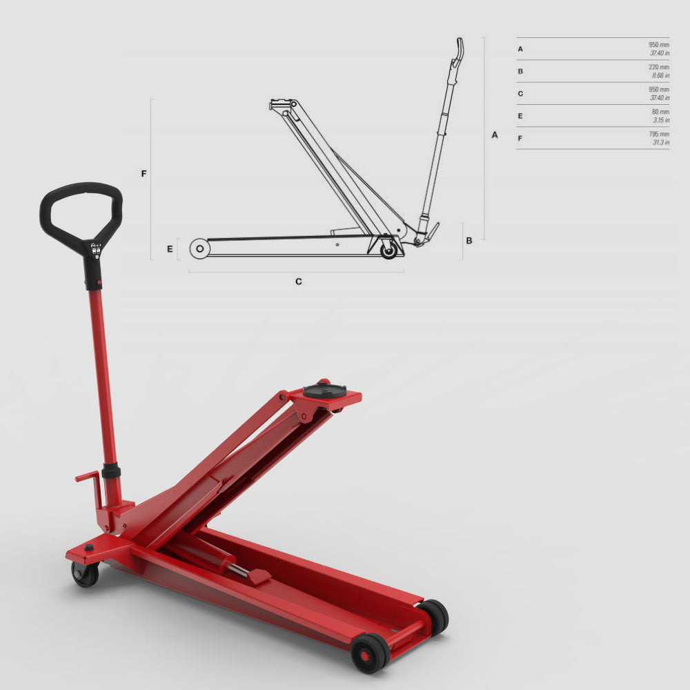 Cattini YAK Hydraulic Trolley Jack for Car Workshops - 2 Ton - YAK 20 ...